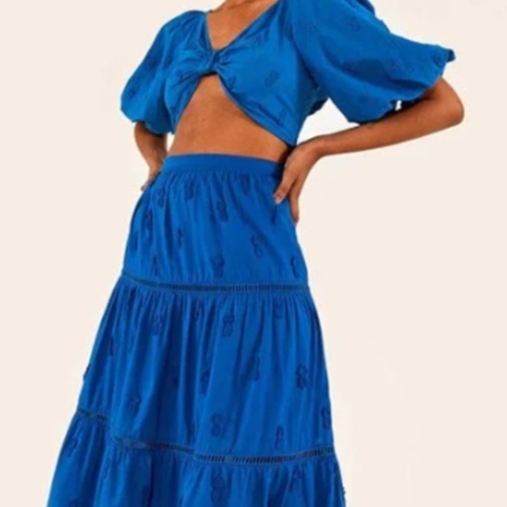 Farm Rio Blue 3d Pineapple Crop Top And Maxi Skirt - Gem